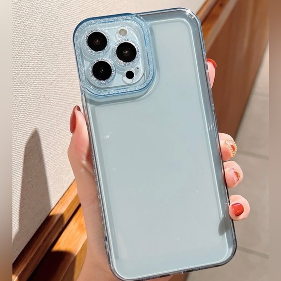 Accessories | Light Blue Transparent Phone Case With Glitter Detailing ...